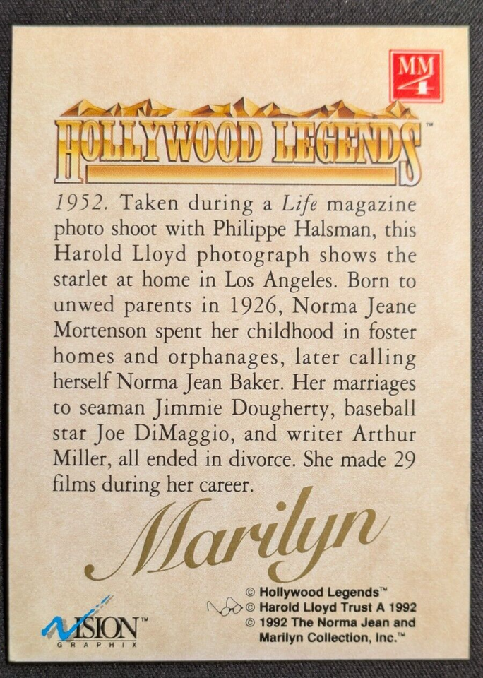 MARILYN MONROE 1992 VISION GRAPHIX #MM4 HOLOGRAM HOLLYWOOD LEGENDS New ...