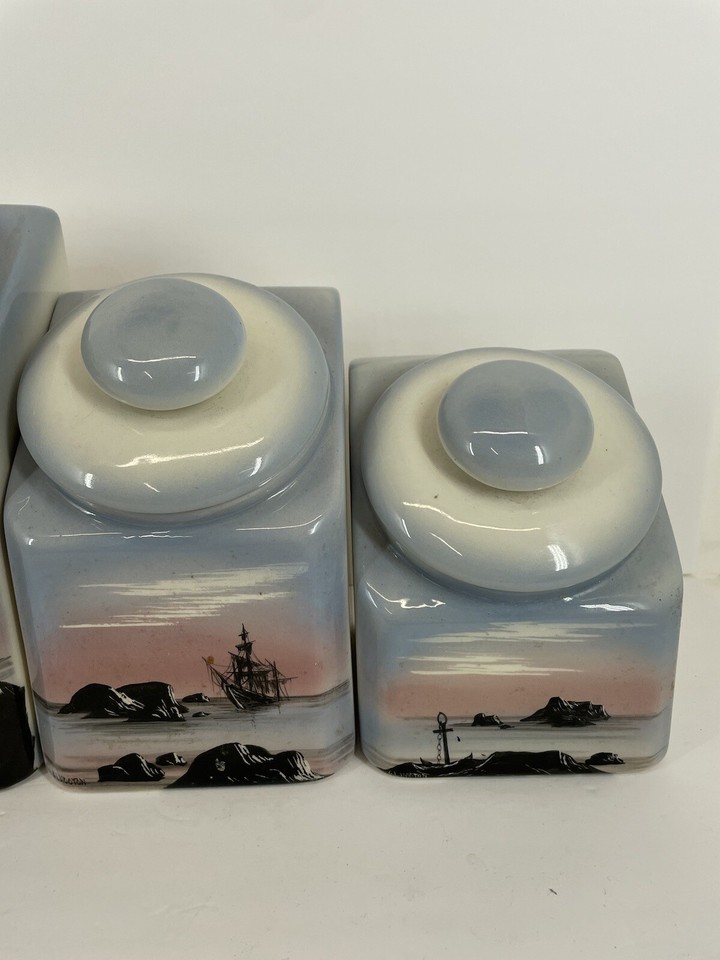 VTG Set 4 G.L. Hooton Hand Painted Ceramic Canisters Ships Lighthouse ...