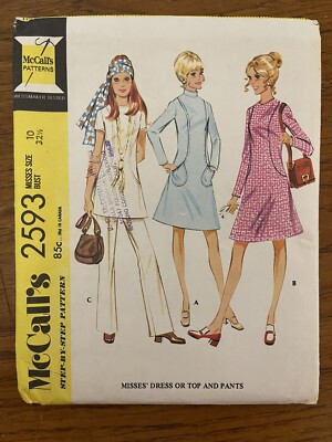 Vtg 70's McCall's 2593 UNCUT Pattern Misses MOD Hippie Dress Pants Top ...