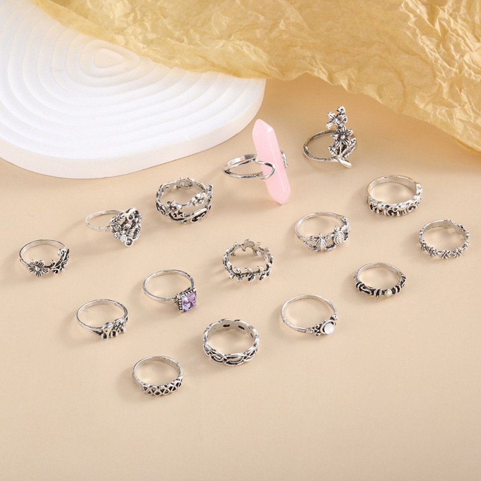 15Pcs Vintage Women Ring Stackable Flower Joint Knuckle Ring Fashion ...