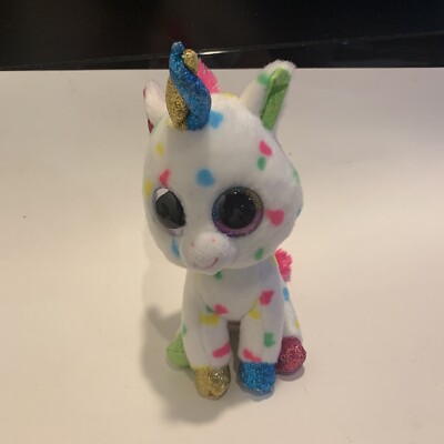 TY Beanie Babies HARMONIE The Unicorn Rainbow Confetti Glitter 6" Plush ...
