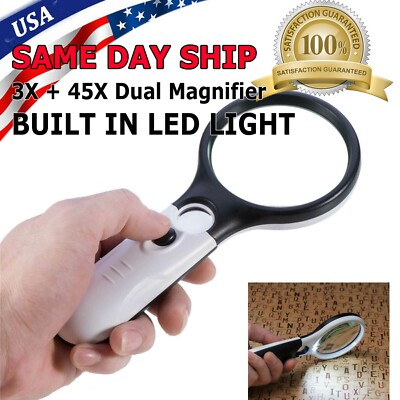 3 LED Light 45X Handheld Magnifier Reading Magnifying Glass Lens ...