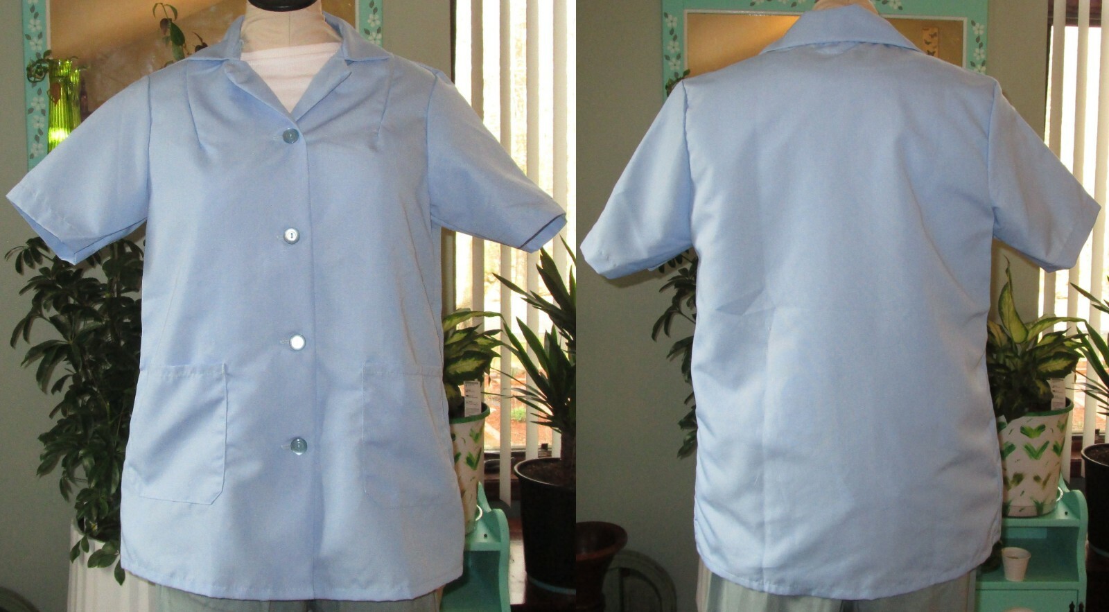 Best Medical Button Down Scrub top Blouse Smock 2 Pockets Sz Small Ceil ...