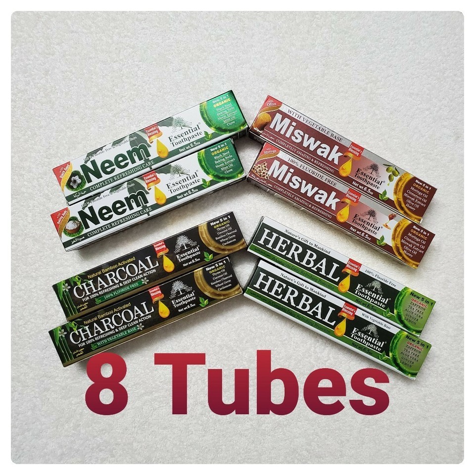 8 Tubes MIX " NEEM MISWAK HERBAL CHARCOAL" By Essential Palace 5 IN 1 Toothpaste | eBay