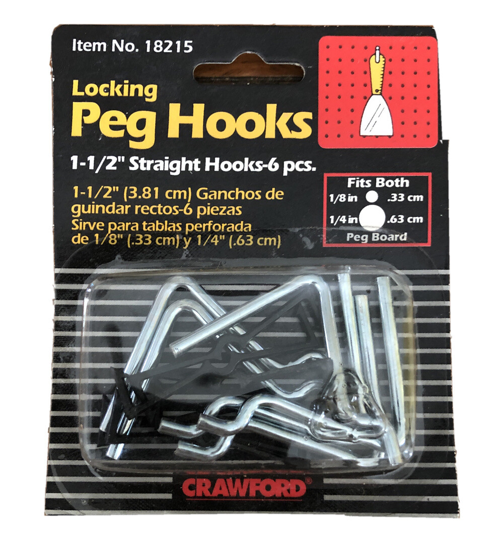 2 Crawford Locking Peg Hooks 1=1/2" Straight Hooks 6 pcs Item No. 18215 ...