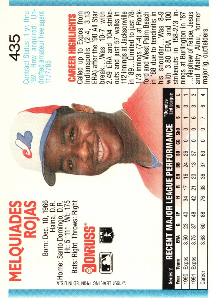 MEL ROJAS 1992 DONRUSS BASEBALL CARD | eBay