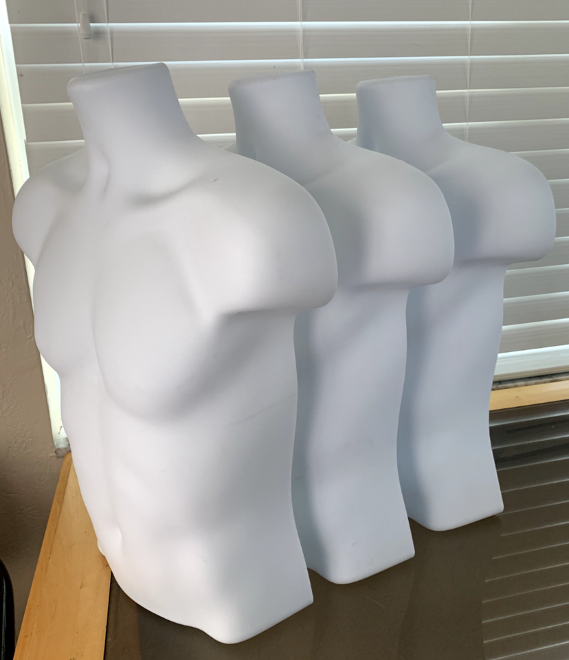 3 Male Mannequin Half Body (22.5") Display White Torso Athletic ...