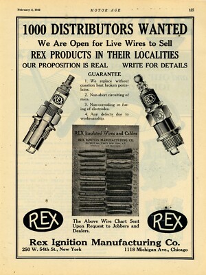 1922 Rex Ignition Co. Ad: Rex Spark Plugs - Michigan Avenue - Chicago ...