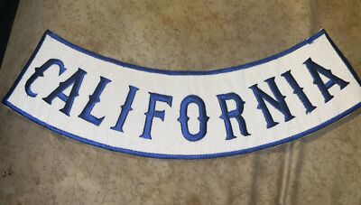 California Biker BOTTOM Rocker Patch 12"X3" for Jacket Vest BLUE/ WHITE ...
