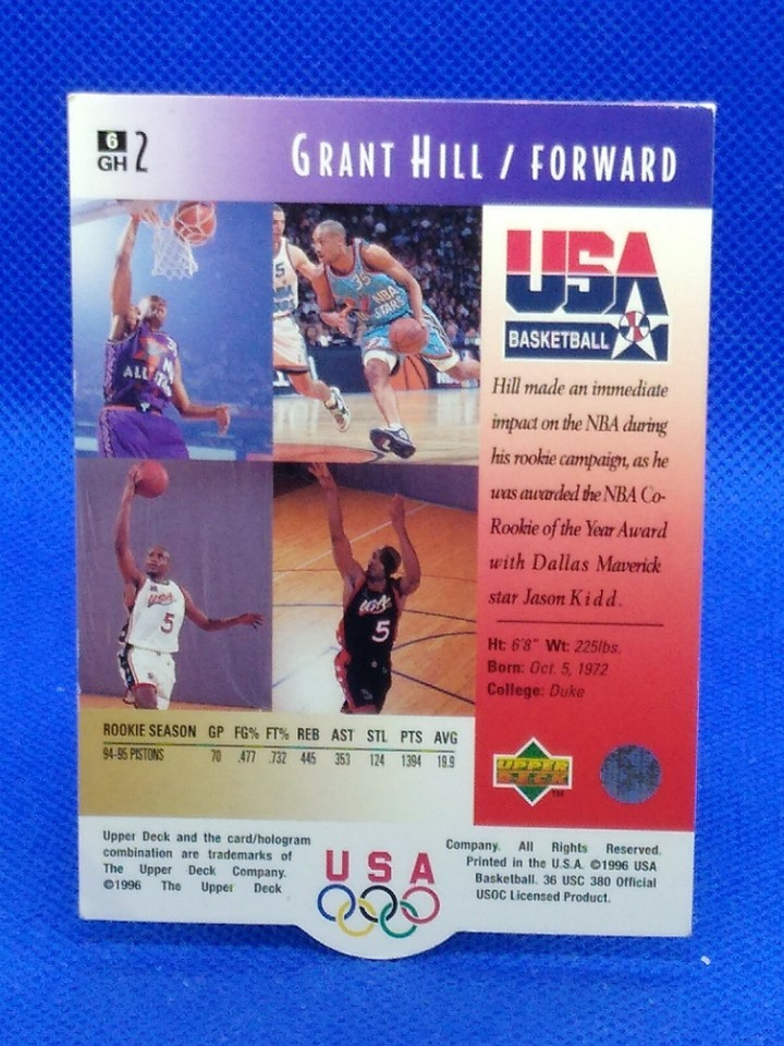 Grant Hill 1995-96 Upper Deck USA Basketball #GH2 PERSONAL AUTOGRAPH ...