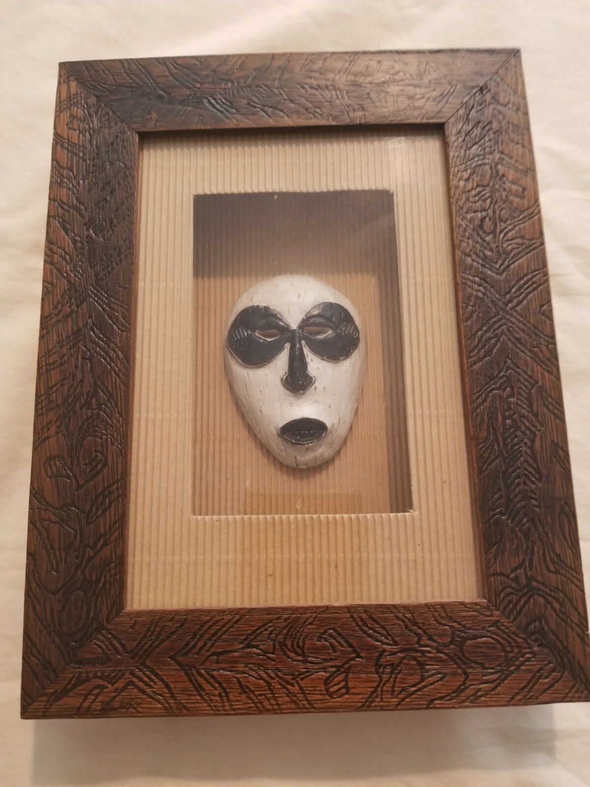 Framed African Tribal Mask and Shrunken Heads in Mirror Shadow Box w ...