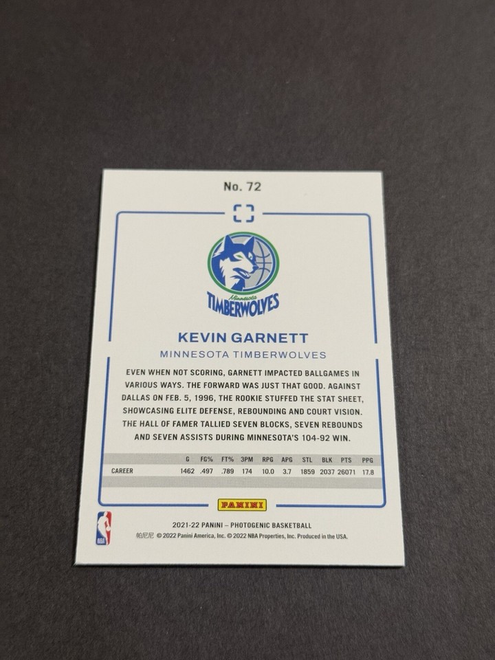 2021-22 Panini Photogenic Kevin Garnett #72 Minnesota Timberwolves NBA ...