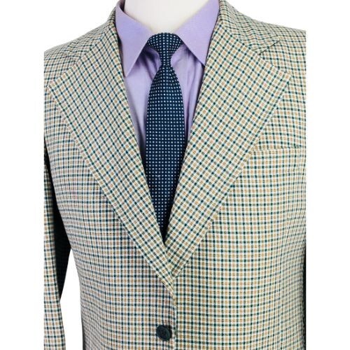 38l Unbranded USA Mens 1970s Vintage 2 Bttn Suit Green Brown Tattersall ...