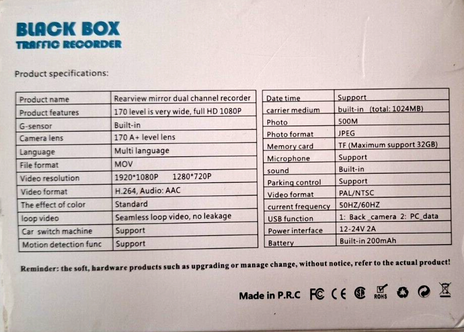 Black Box Traffic Recorder Dash Cam HD 1296P Camera Front Rear Video ...