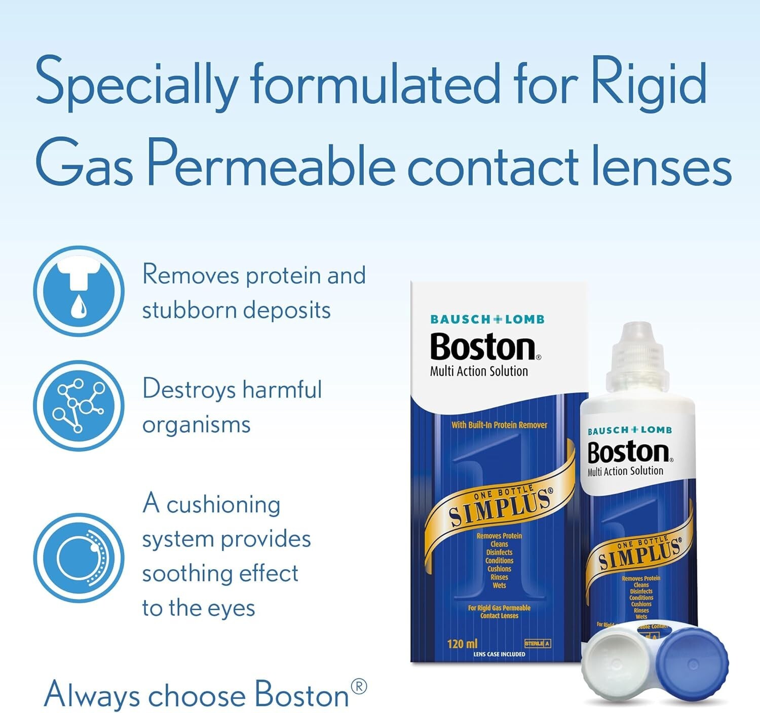 Boston Simplus Multi Action 120ml Contact Lens Solution Rigid Gas ...