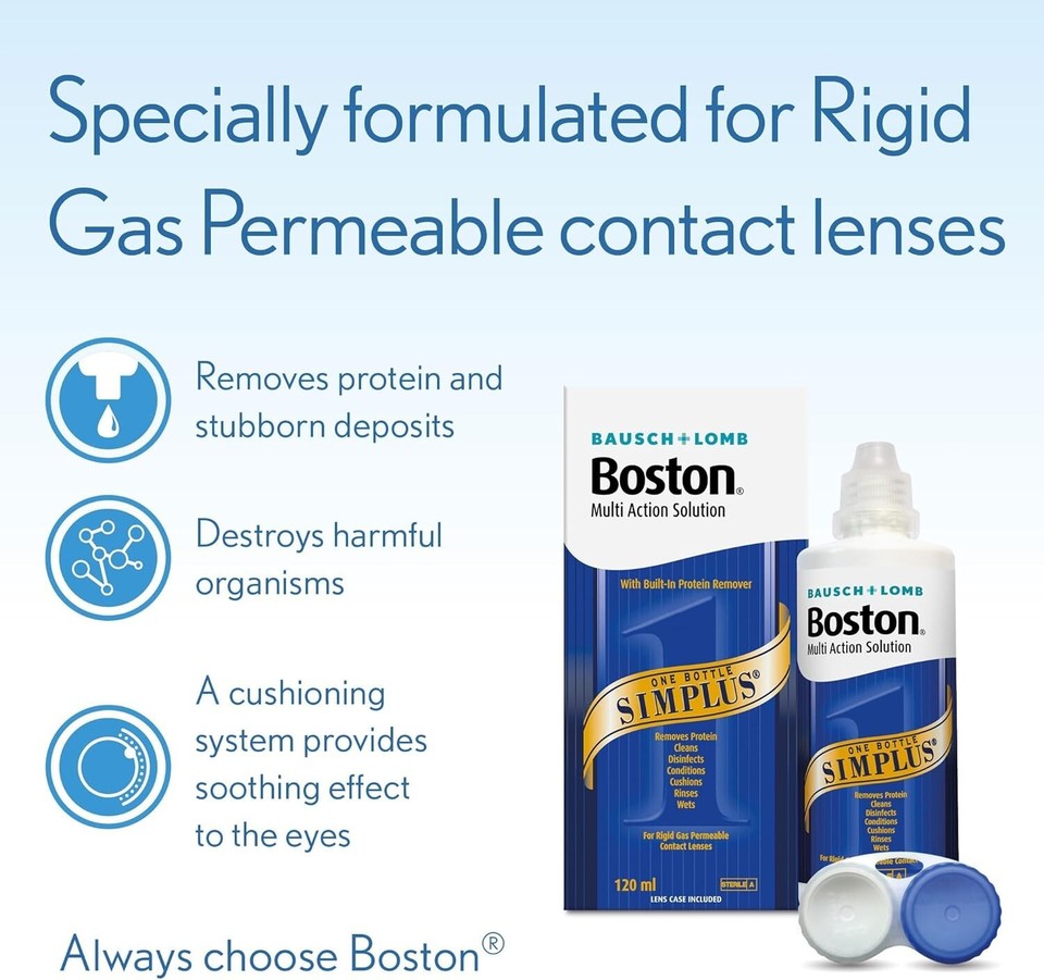 Boston Simplus Multi Action 120ml Contact Lens Solution Rigid Gas ...