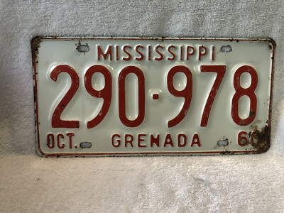 Vintage 1960 Mississippi License Plate Grenada | eBay