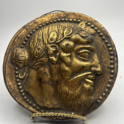 GOLD GREEK COIN WALL PLAQUE Dionysus Vtg Ceramic Roman 6.5” Hanging ...