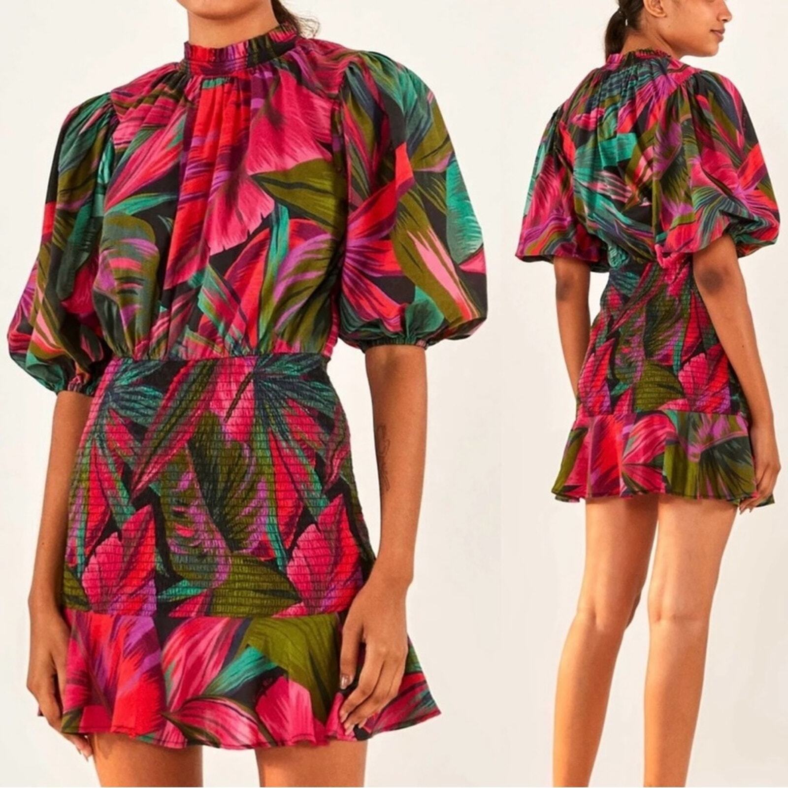 FARM Rio Midnight Leaves Colorful Tropical Mini Dress… - Gem