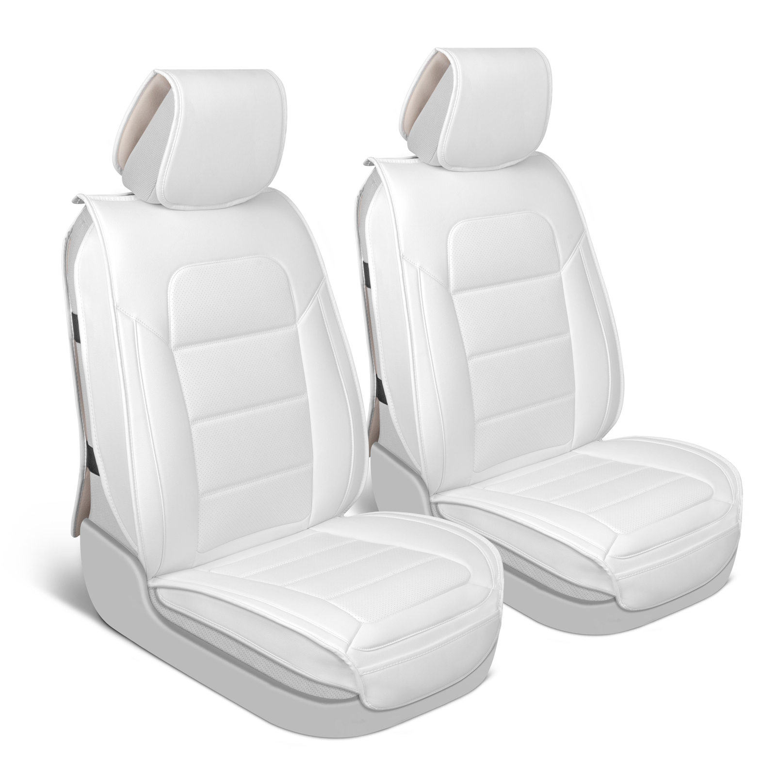 White Faux Leather Car Seat Covers - Perforated Cushion Front Seat ...