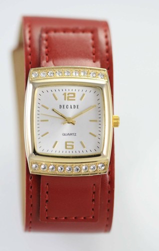 Decade White Womens Stainless Gold Red Leather Easy Read Quartz Battery ...