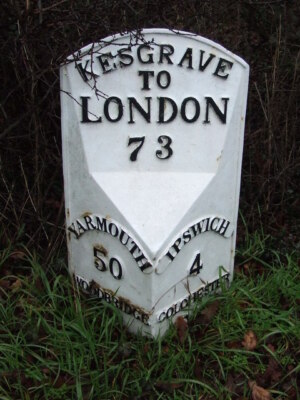 Photo 6x4 To London 73 Kesgrave Old cast iron milepost Main Road ...
