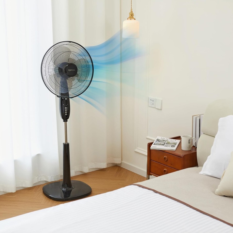 Whisper-Quiet 3-Speed Oscillating Fan with Adjustable Height and Remote ...