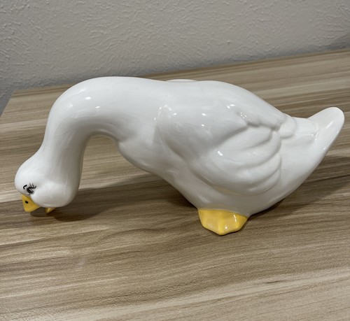 Vintage Large White Ceramic Duck Goose Bending Over Figurine 12” Long ...