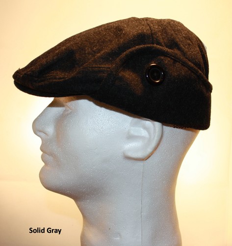MEN WINTER WOOL IVY FLAT HAT CAP WITH EAR WARMER FLAP SOLID BLACK GRAY ...