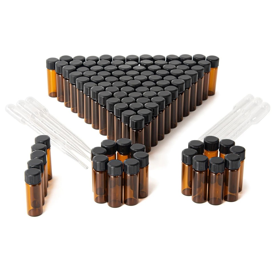 100pcs 4ml Glass Vials Amber/Clear Vials with Caps Small Lab Vials ...