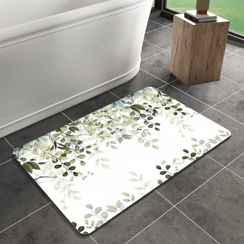 Sage Green Eucalyptus Watercolor Leaves Bathroom Rugs Mat Non Slip ...