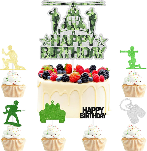 Military Cake Toppers Set of 7 Camouflage Themed Happy Birthday Army ...