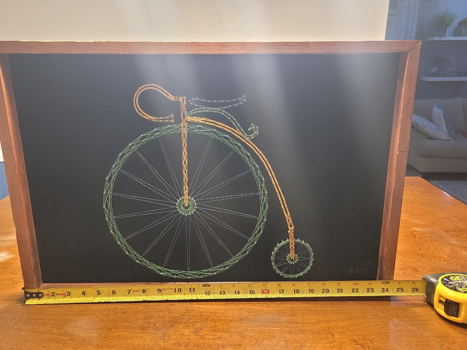 Vintage 70s MCM Framed String Art Bicycle Artist Signed Velvet ...