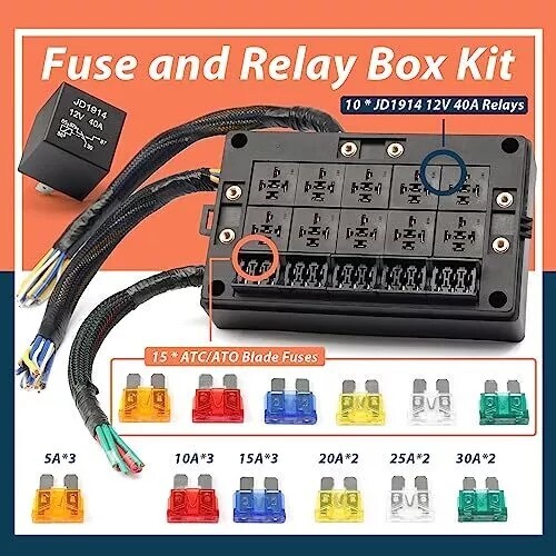 Prewired 12v Fuse Relay Box 15 Slots Universal Relay Box Atc/ato Fuse ...