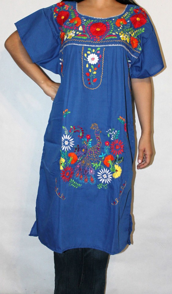 Assorted Knee-Length Peasant Tunic Embroidered Mexican Dress | eBay