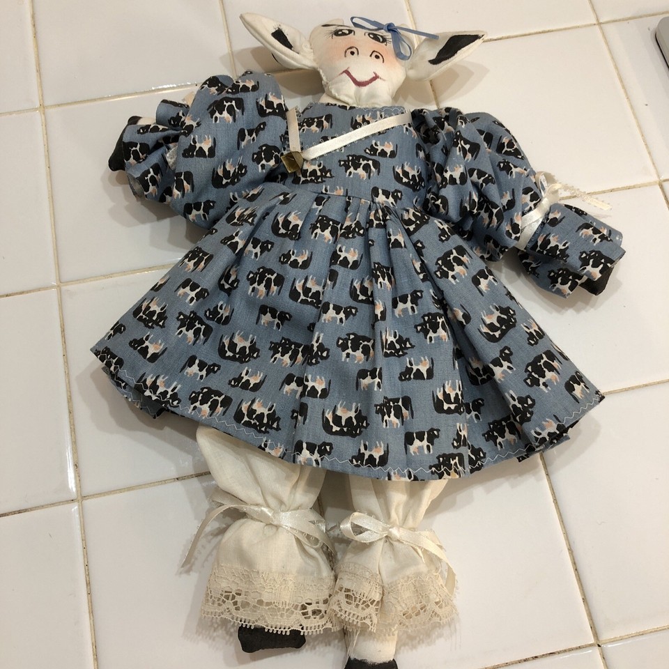 HANDMADE COW DOLL. Hand sewn Using Cotton Cow Print Fabric. Collectible ...