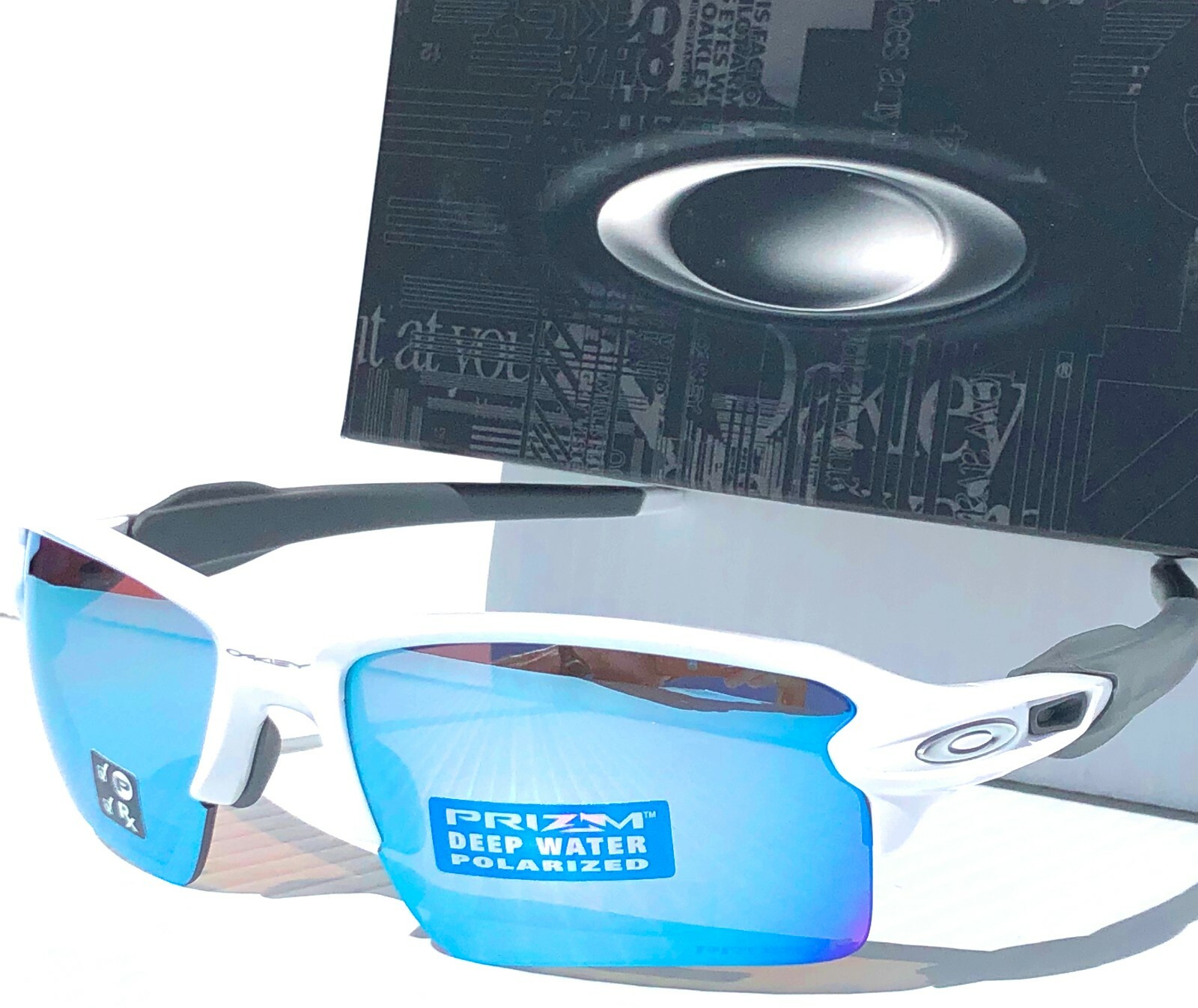 NEW* Oakley FLAK JACKET 2.0 White POLARIZED Deep Water Blue Sunglass ...