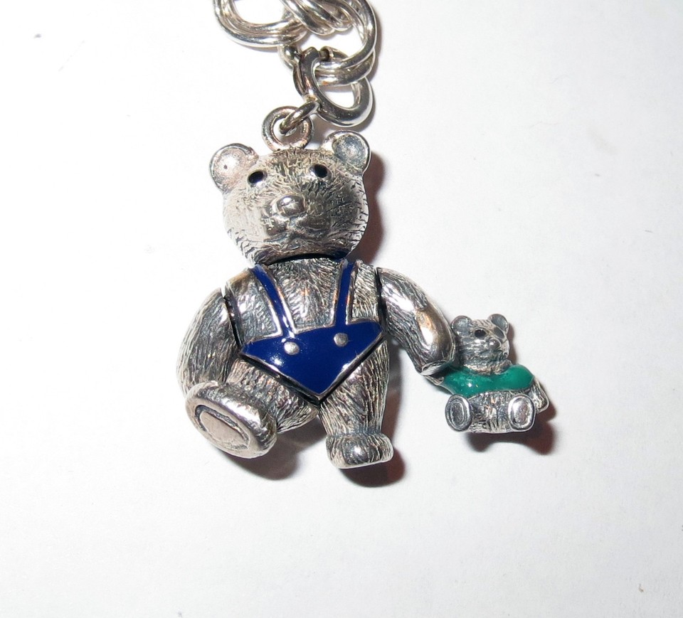 Estate Jewelry Lot LT STERLING SILVER BRACELET - JOINTED TEDDY BEAR ...