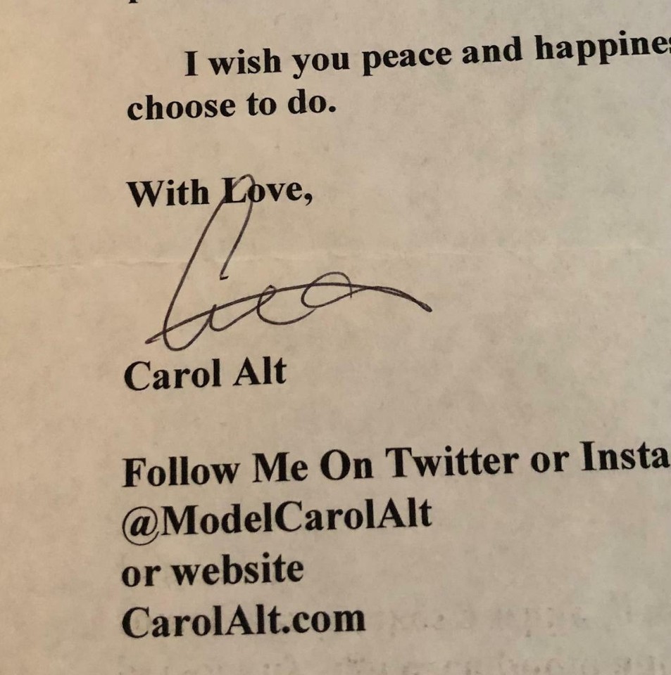 Carol Alt American Model Playboy Actress Signed Autograph Auto Letter ...