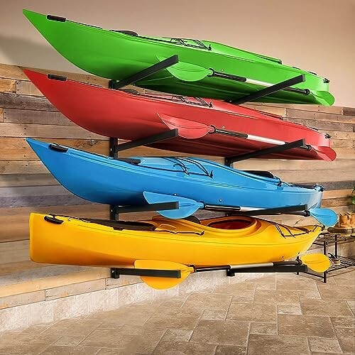 Wall Mounted Kayak Rack for 4, Heavy Duty Canoe Paddleboard Storage ...