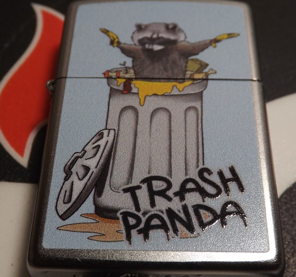 Zippo "Trash Panda" Funny Racoon Satin Chrome Org Box Hard to Find H ...