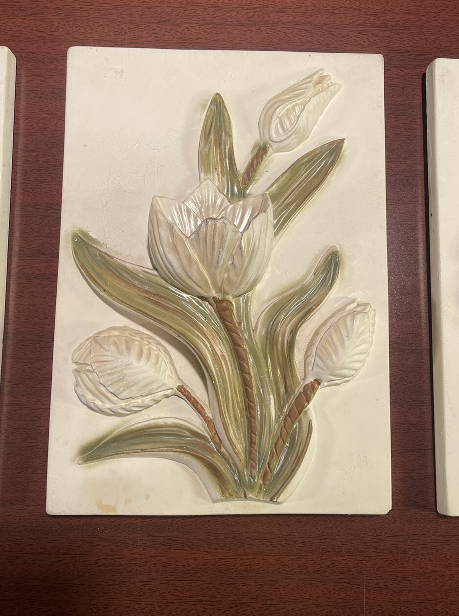 VINTAGE FRUIT/FLOWERS CHALKWARE PLAQUES WALL HANGING SET OF THREE | eBay