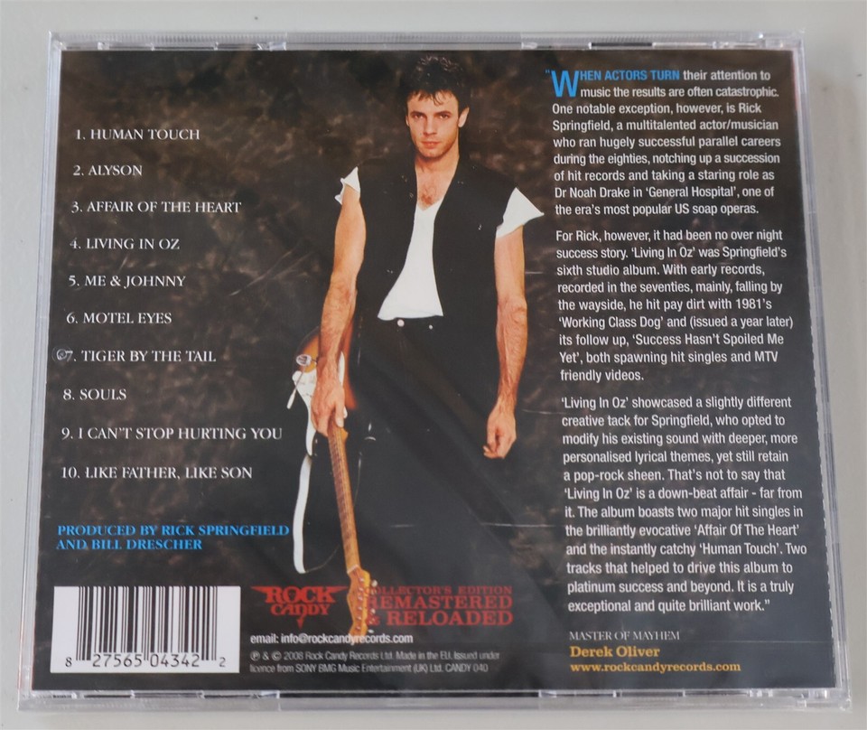 Rick Springfield Living In Oz CD new Rock Candy Records Reissue | eBay