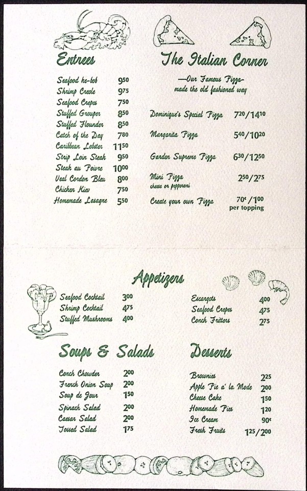 Dominique's Restaurant Vintage Souvenir Menu George Town CAYMAN ISLANDS ...