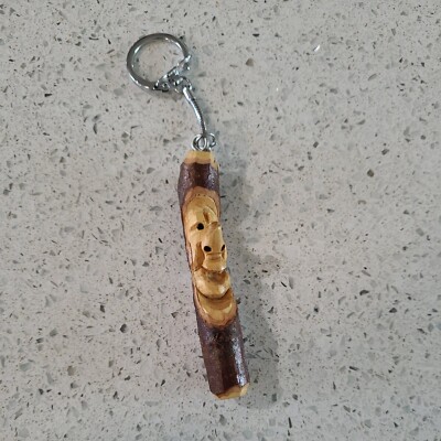 Hand carved vintage bearded old man wooden key chain wood carving man ...