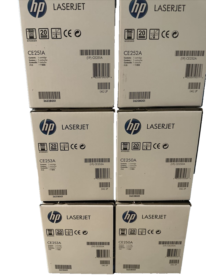 LOT OF 6 HP LASERJET 504A 1X CE251A 1X CE252A 2X CE253A 2X CE250A Toner ...
