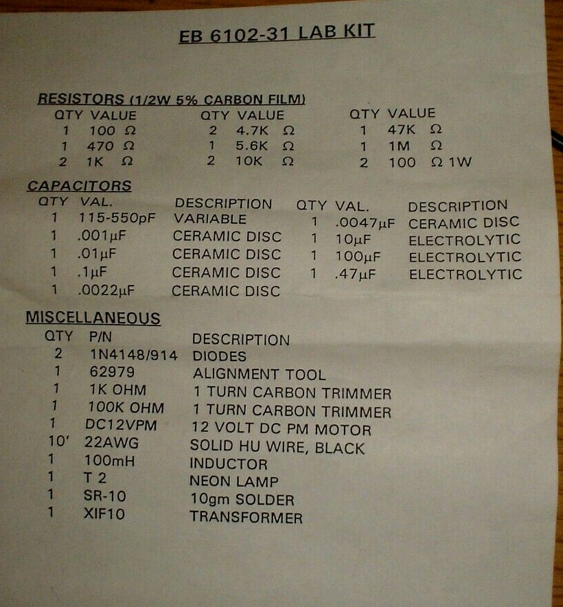 New Vintage Heathkit EB-6102-31 Trainer Parts Kit NOS | eBay