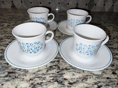 Corelle Blue Heather Tea Cups and Saucers Set of 4 Vintage | eBay
