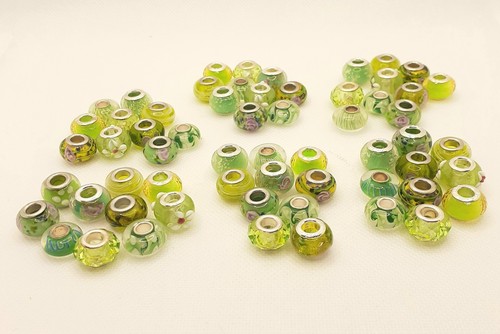 Ten Pack Of Assorted "Green" Glass Lampwork New Old Stock European ...