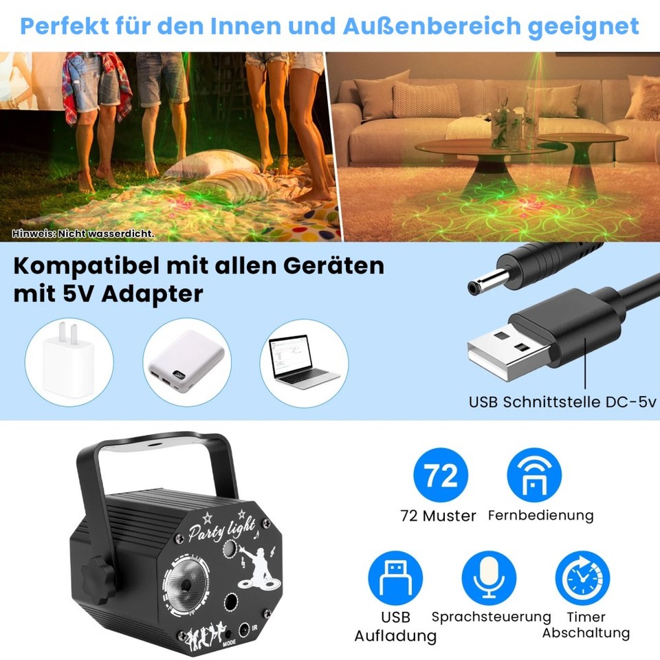 RGB 72 Muster Laser Projektor Bühnenlicht USB Disco DJ Party ...